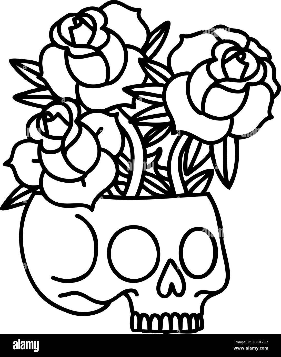 Skull and roses Black and White Stock Photos & Images - Alamy