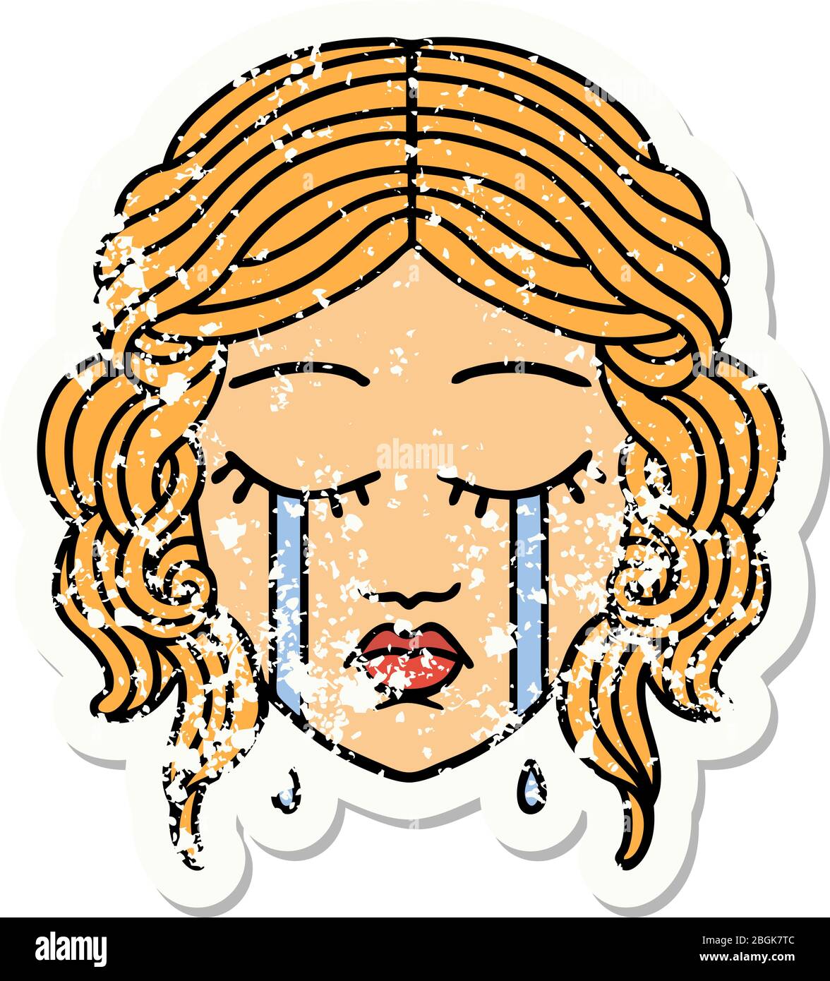 distressed sticker tattoo in traditional style of female face crying ...