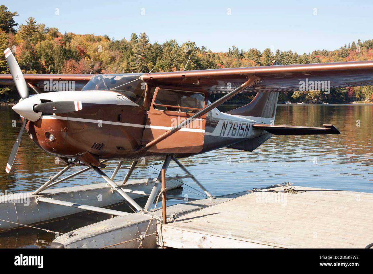 Float plane has landed on an upstate New York Long Lake Stock Photo - Alamy