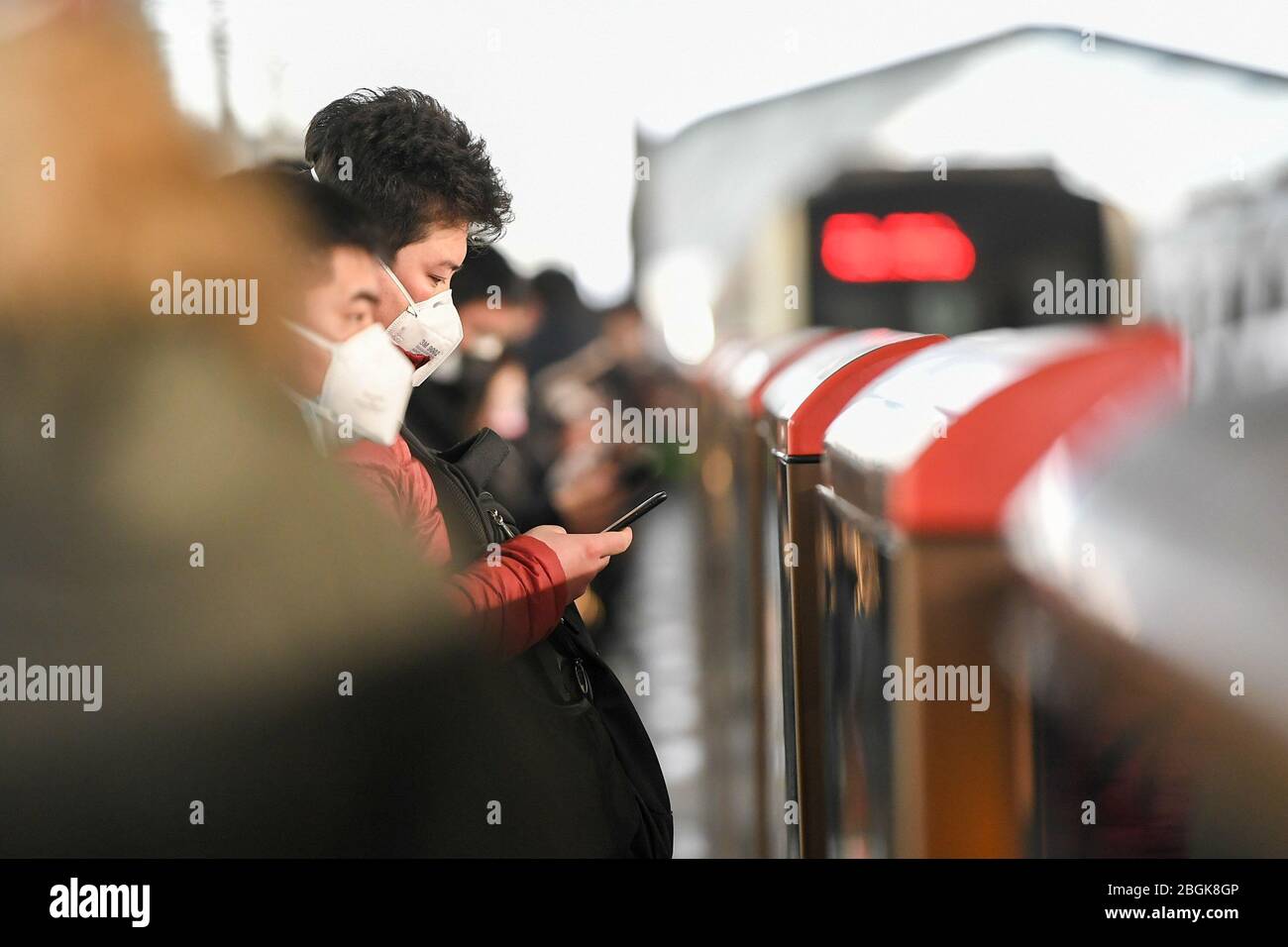 Passengers take subway to work during peak time of weekday commute ...