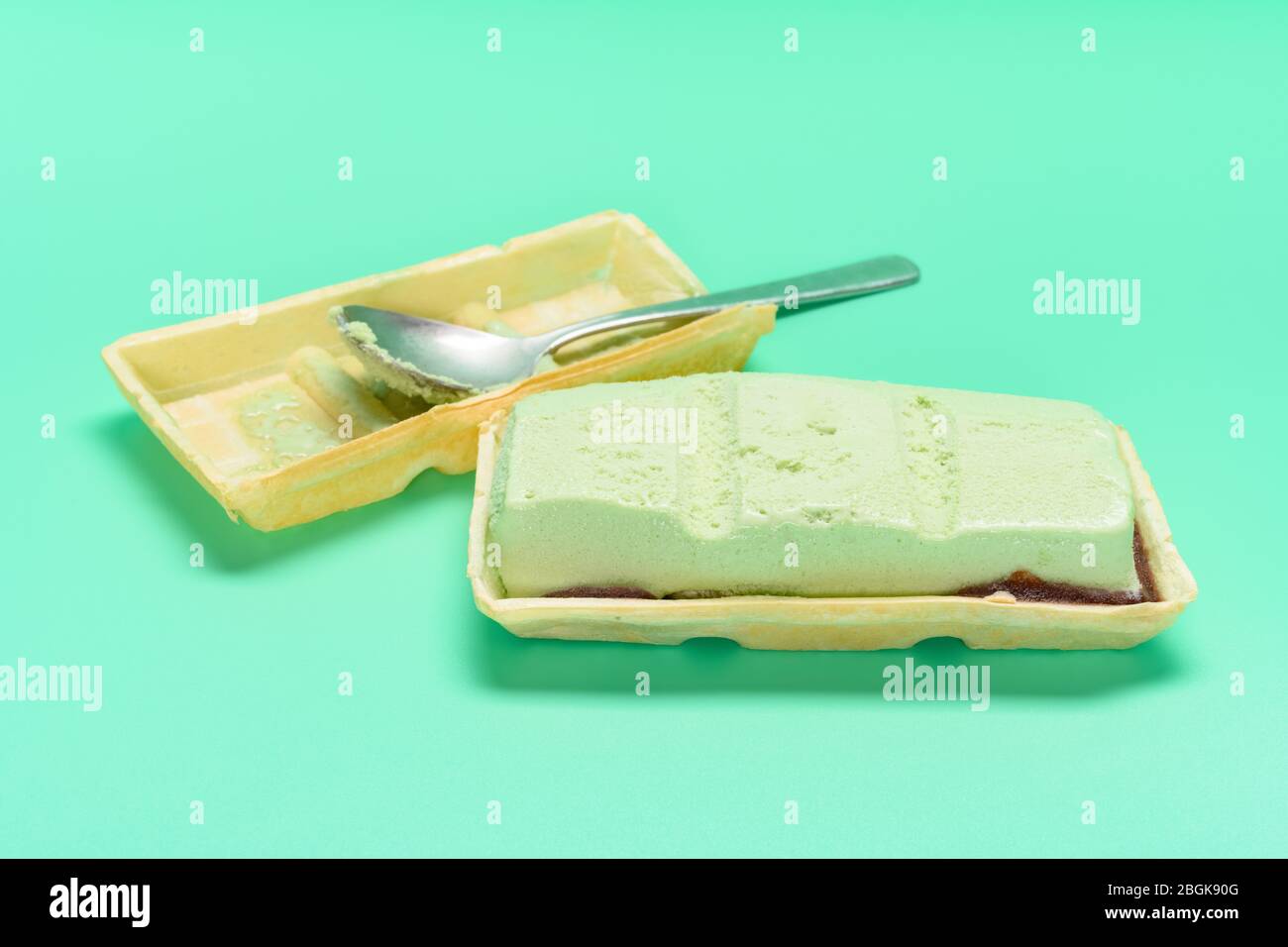 ice cream blocks with wafer outside on a green background Stock Photo ...