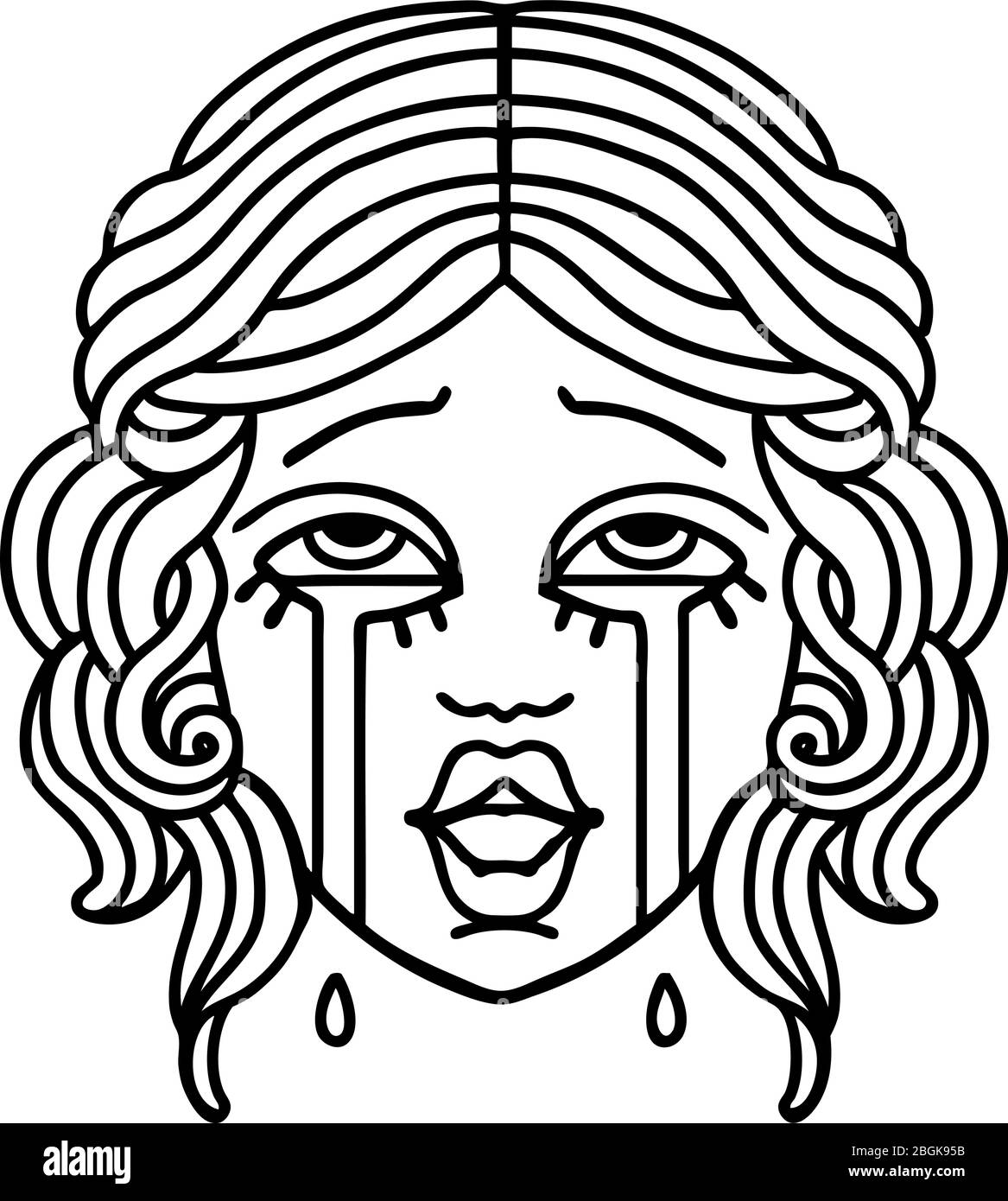 tattoo in black line style of a very happy crying female face Stock ...