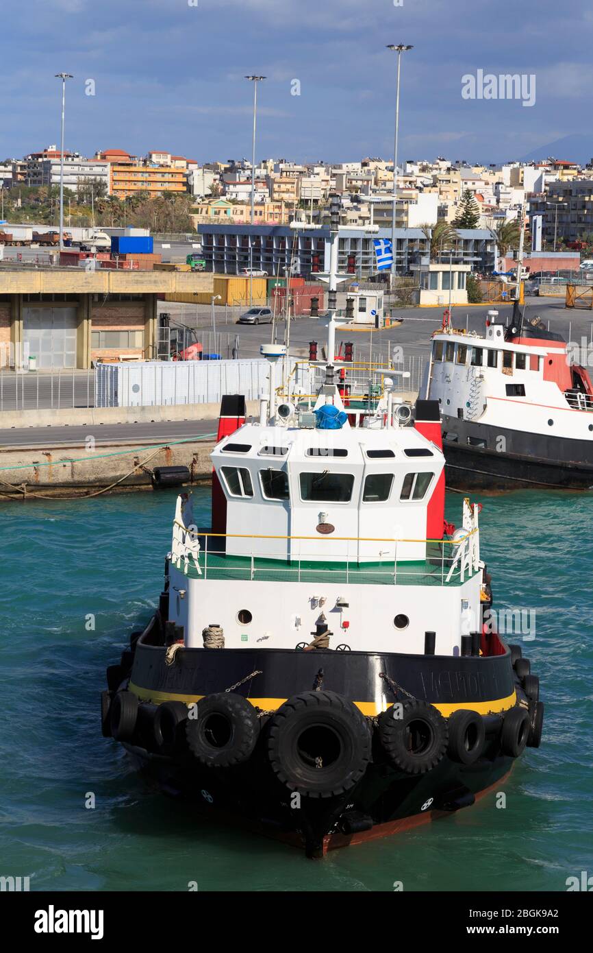 Tugboat, Port of Heraklion, Island of Crete, Greece, Europe Stock Photo - Alamy