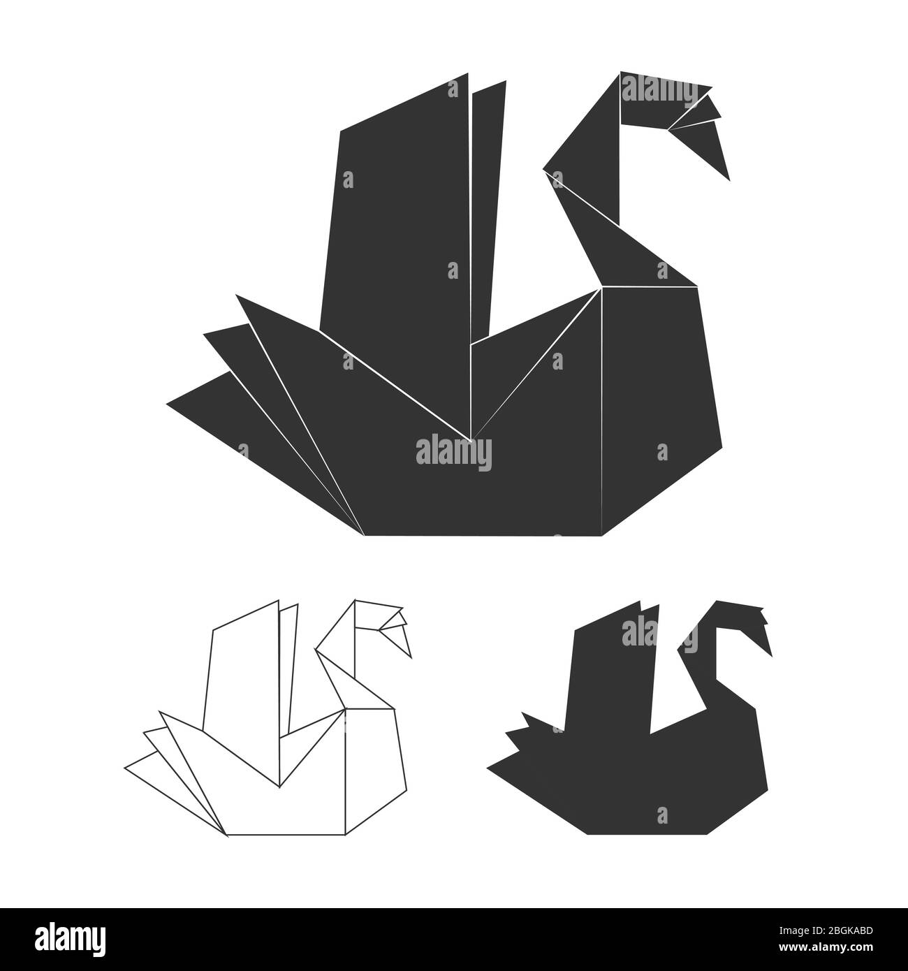 Paper origami vector swan isolated on white background. Black swan logo ...
