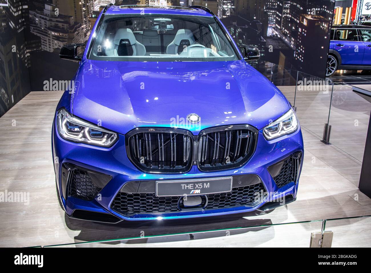 Brussels, Belgium, Jan 09, 2020: metallic blue all new BMW X5M at ...