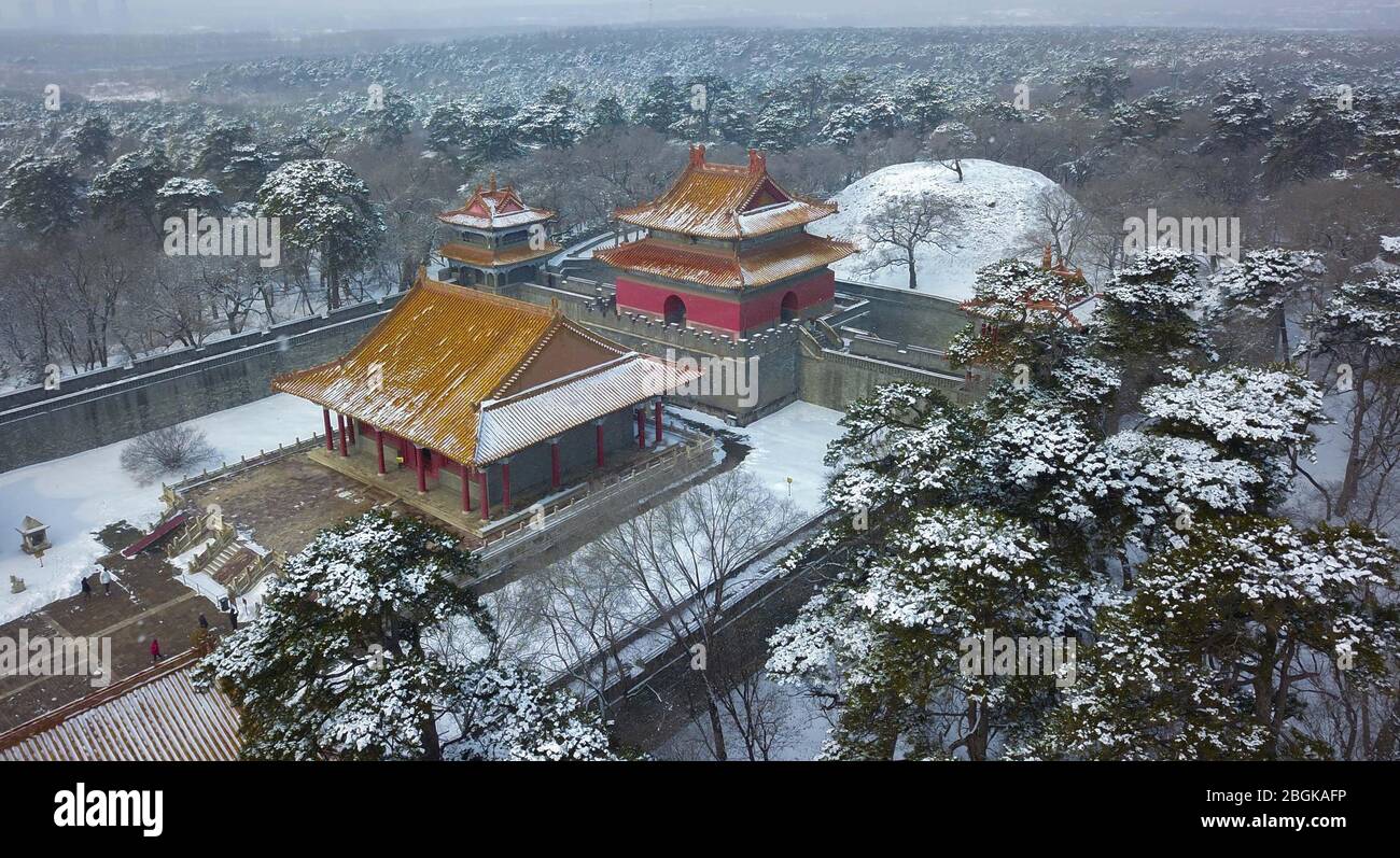 An aerial view of Zhao Mausoleum, which is also known as Beiling, the ...