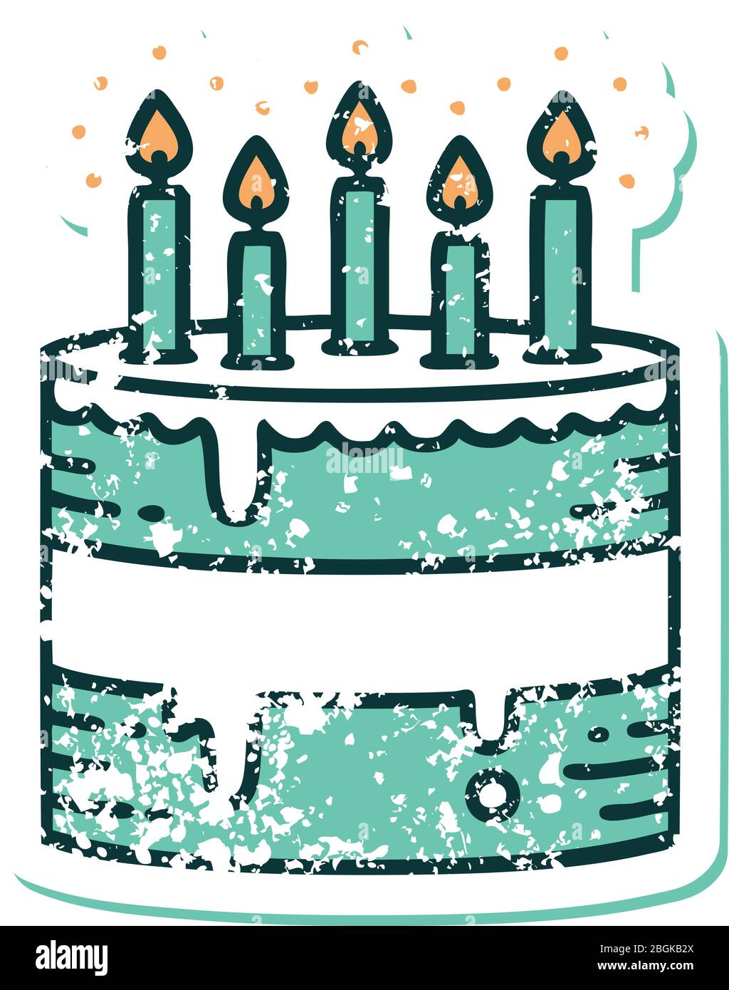 iconic distressed sticker tattoo style image of a birthday cake Stock ...