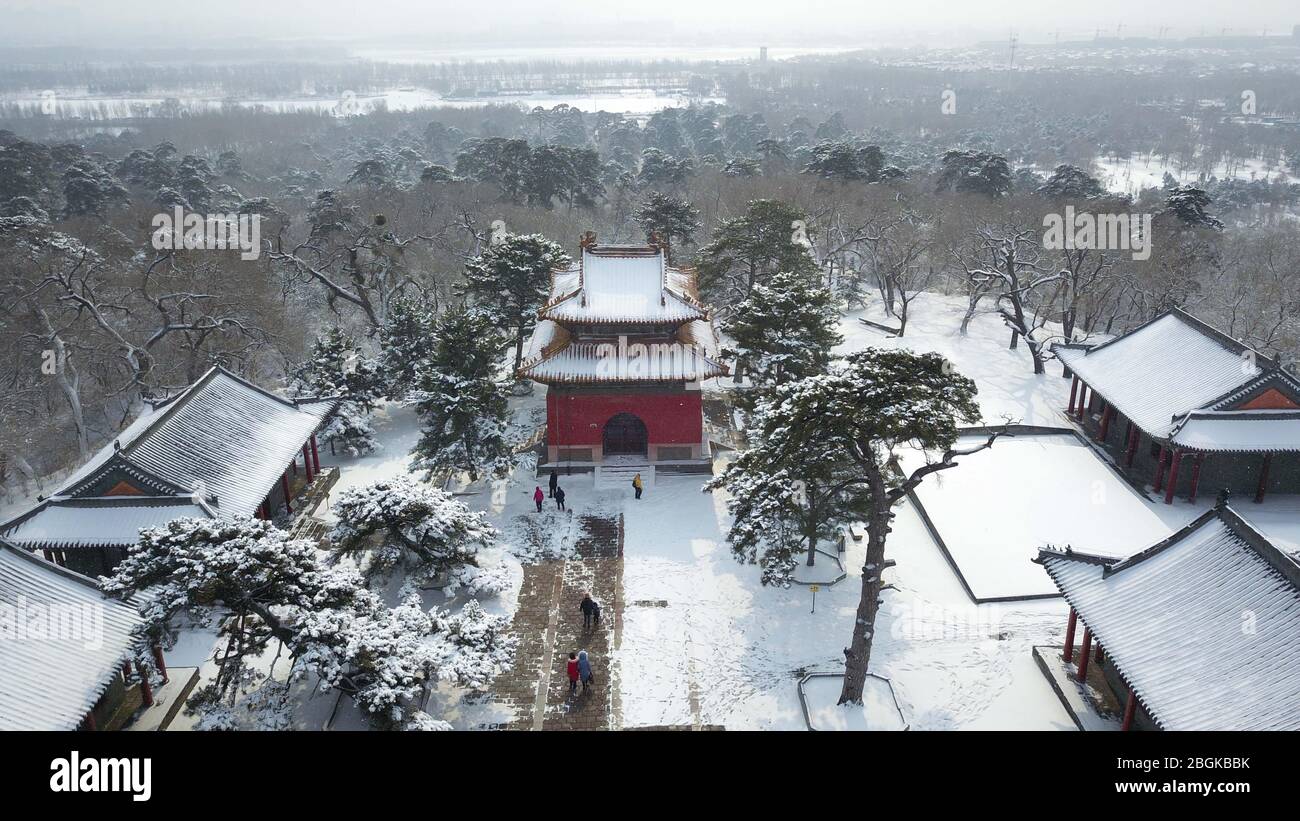 An aerial view of Zhao Mausoleum, which is also known as Beiling, the ...