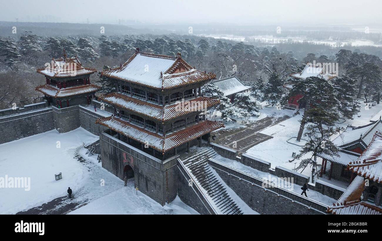 An aerial view of Zhao Mausoleum, which is also known as Beiling, the ...