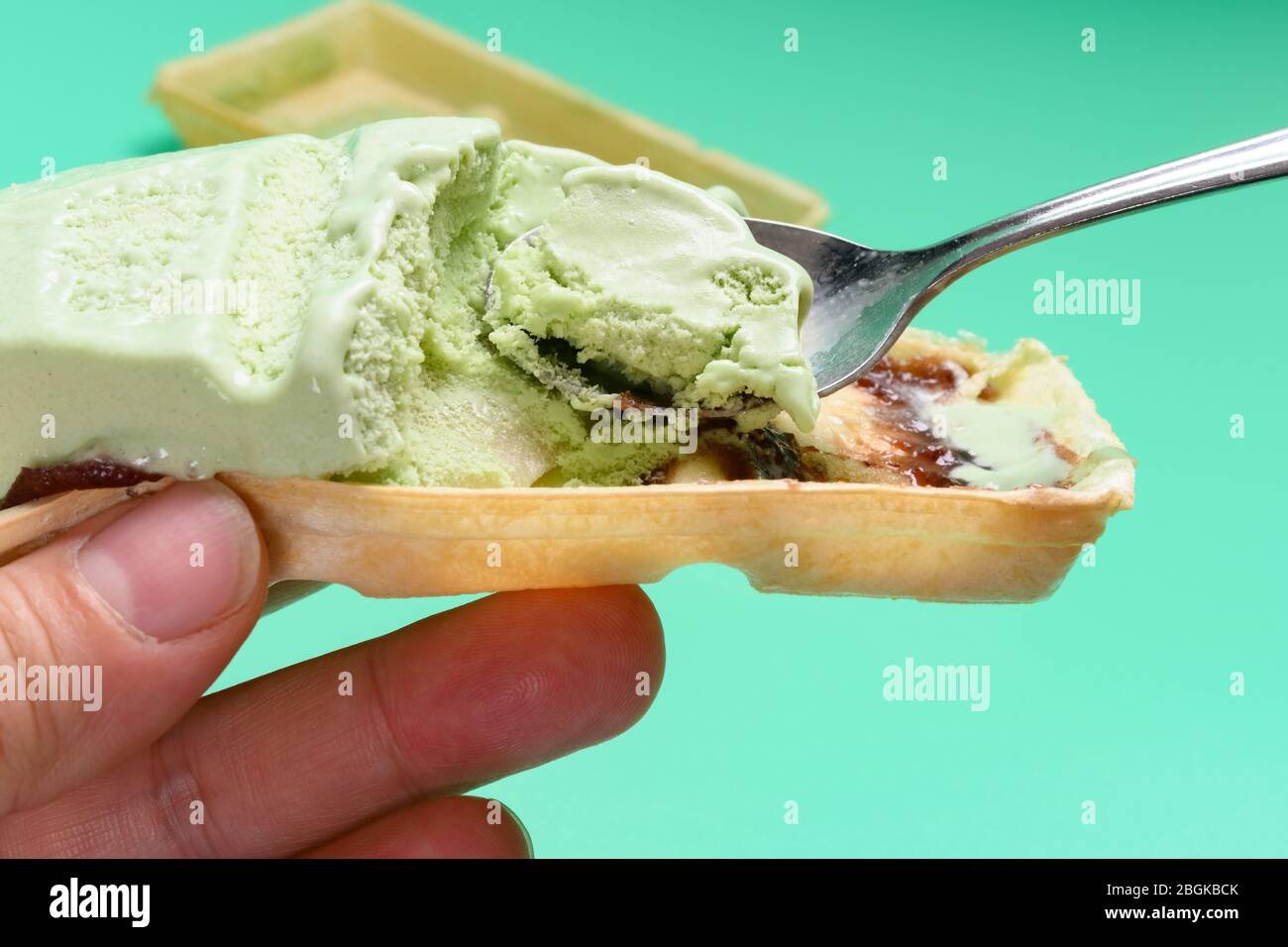 eating ice cream blocks with wafer outside Stock Photo - Alamy