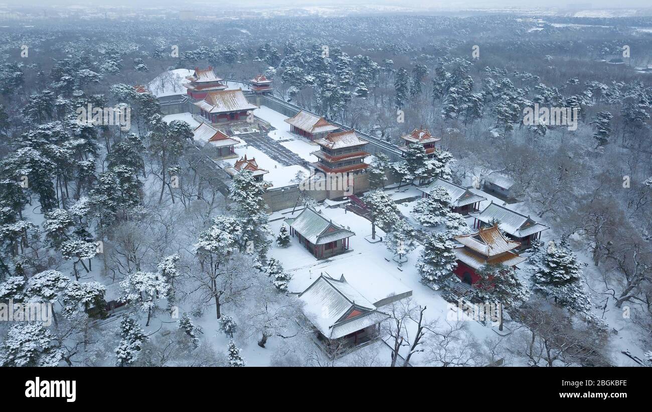 An aerial view of Zhao Mausoleum, which is also known as Beiling, the ...