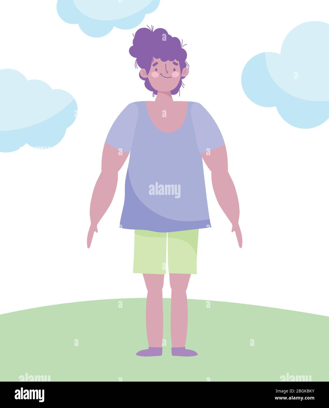 man character standing grass nature outdoor cartoon vector illustration ...