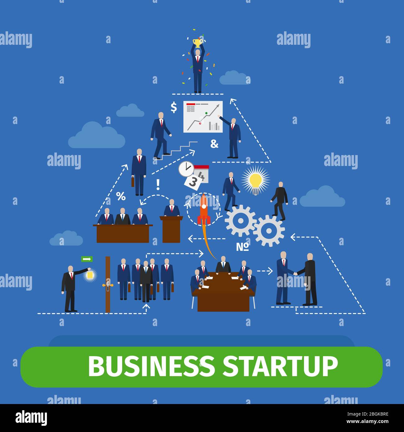 Business start up pyramid infographics template. People and gears ...