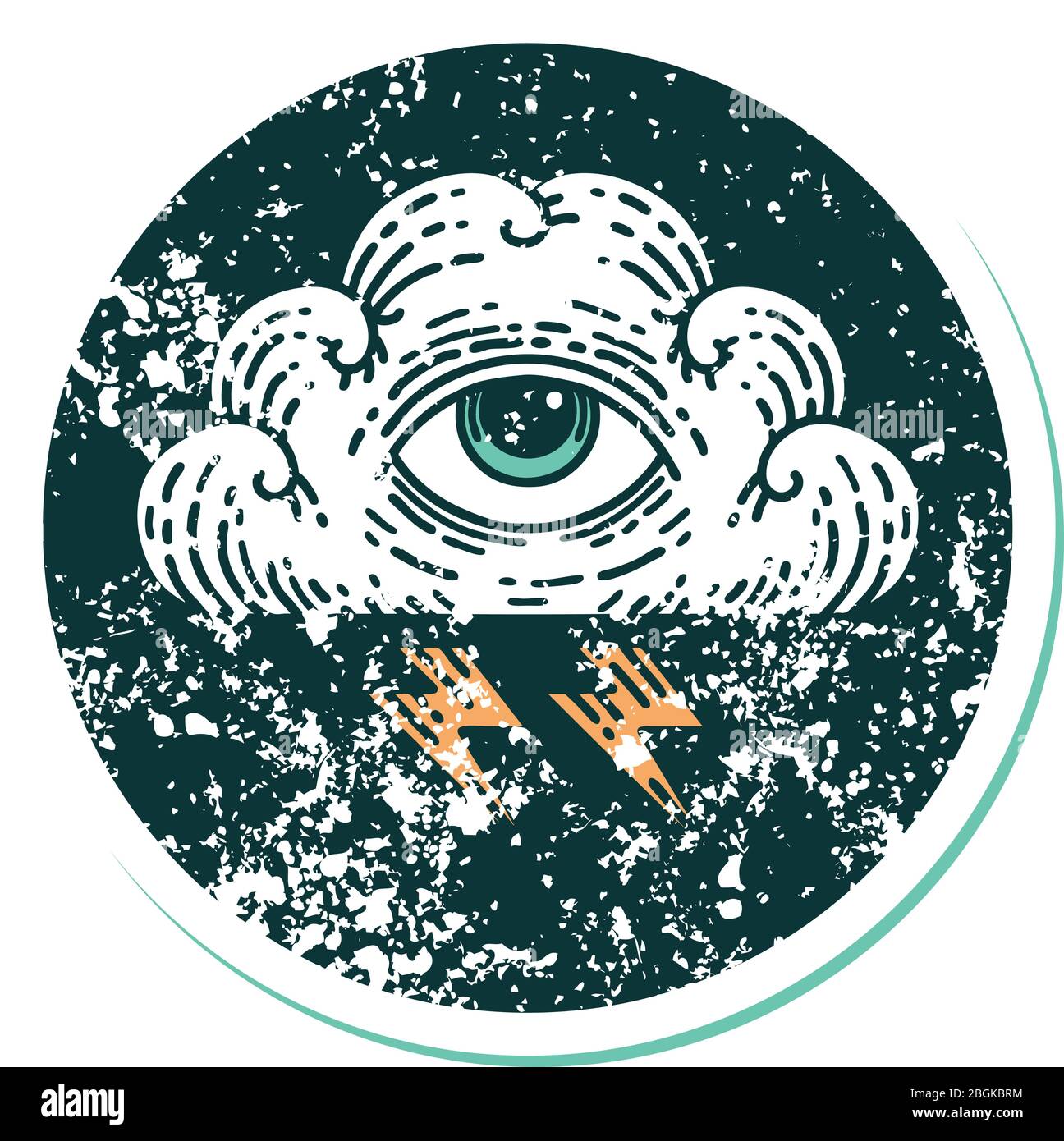 iconic distressed sticker tattoo style image of an all seeing eye cloud ...