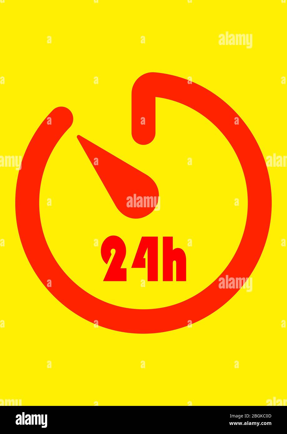 Pointer working hours 24 hours a day. 24 hour work. Place for text ...