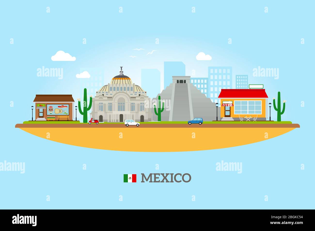 Mexico landmarks skyline. Mexican tourist attractions vector ...