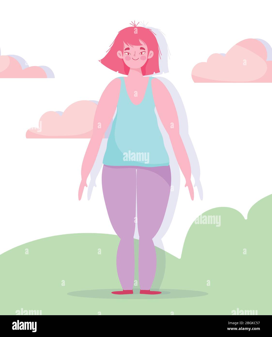 woman character cartoon standing in grass outdoor cartoon vector ...