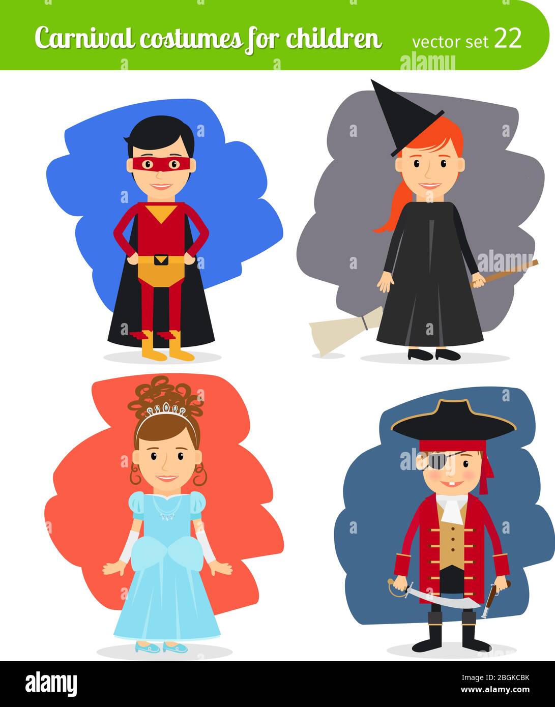Kids wearing costumes. Superhero and fairy, witch and pirate Stock ...