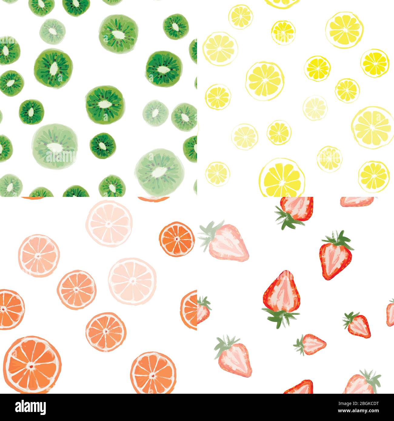 Vector seamless pattern strawberry lemon orange kiwi illustration on ...