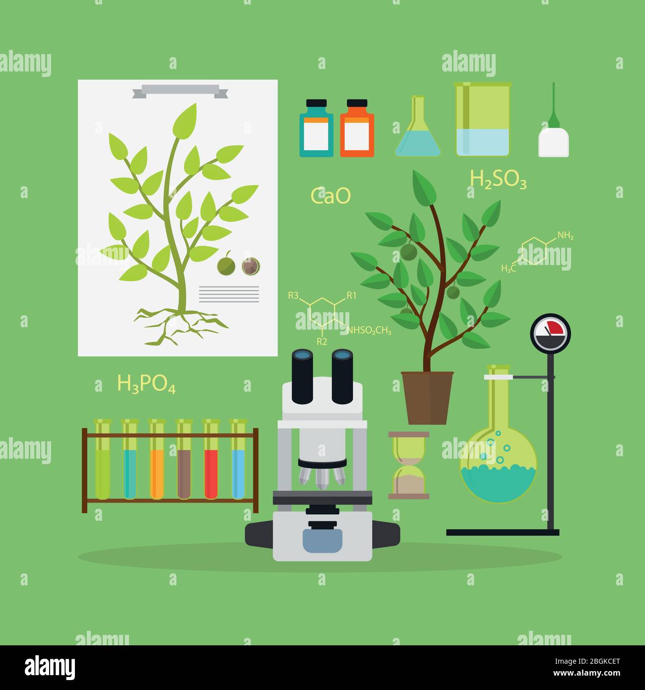 Biology research laboratory equipment icons. Vector illustration Stock ...