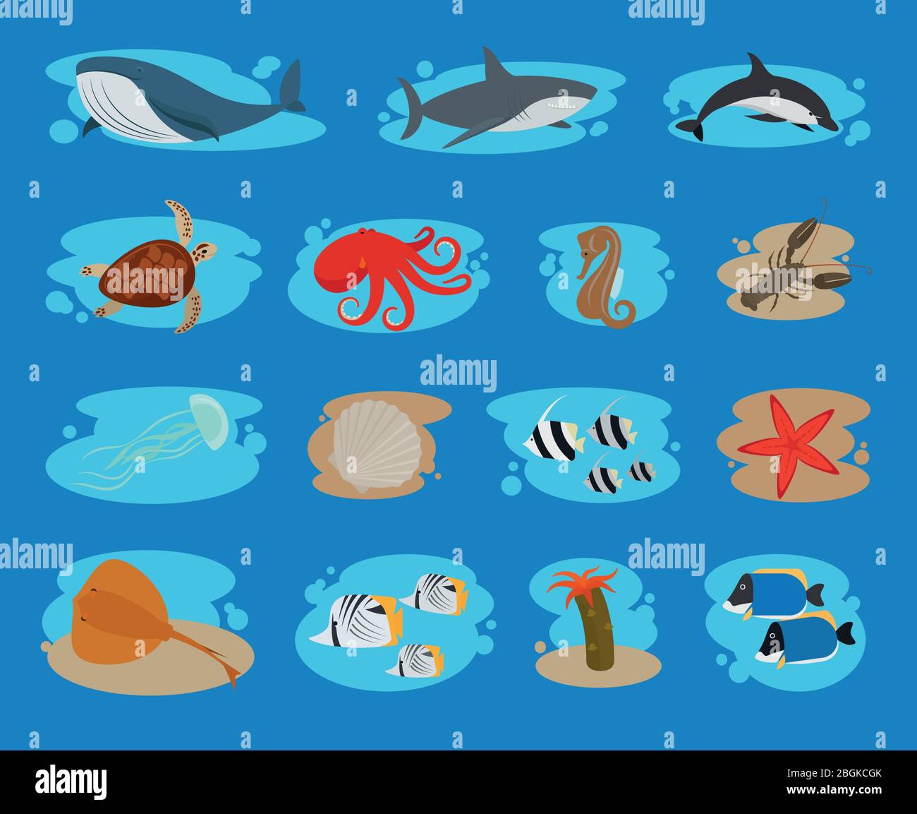 Sea animals in bubbles flat icons. Vector illustration Stock Vector ...