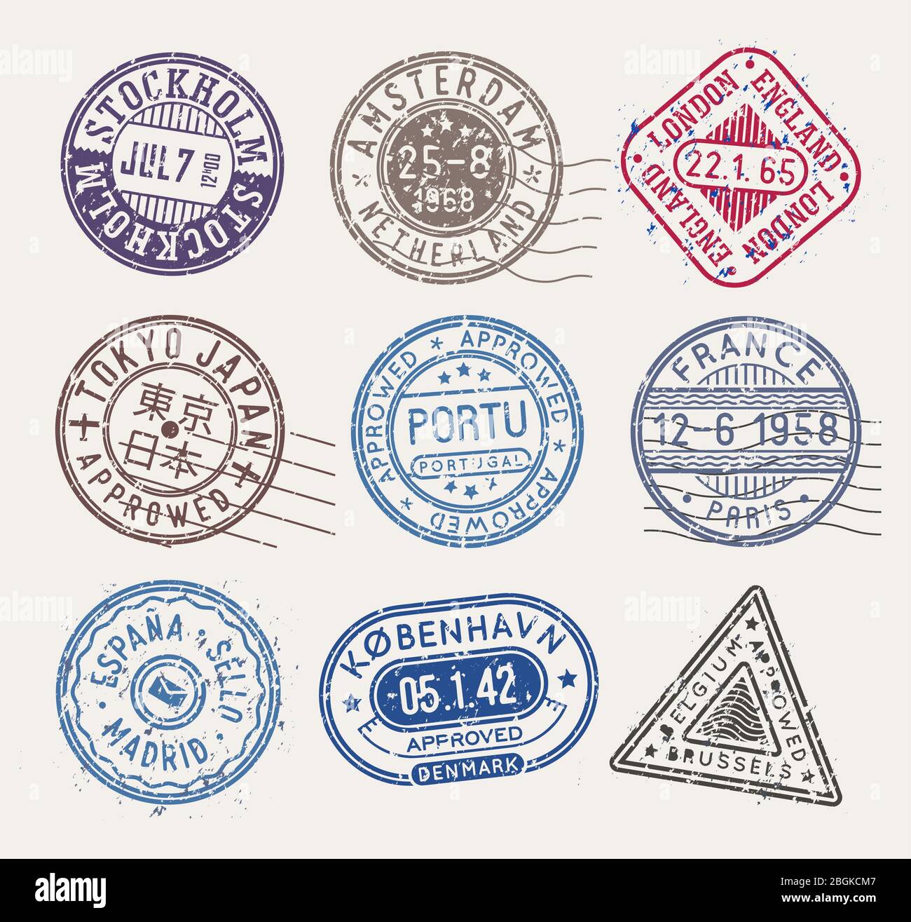 Postal stamps, vector collection, isolated stamps on white background ...