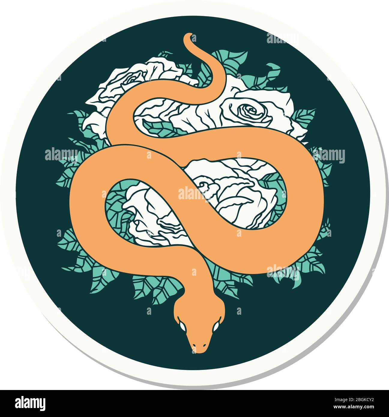 sticker of tattoo in traditional style of snake and roses Stock Vector ...