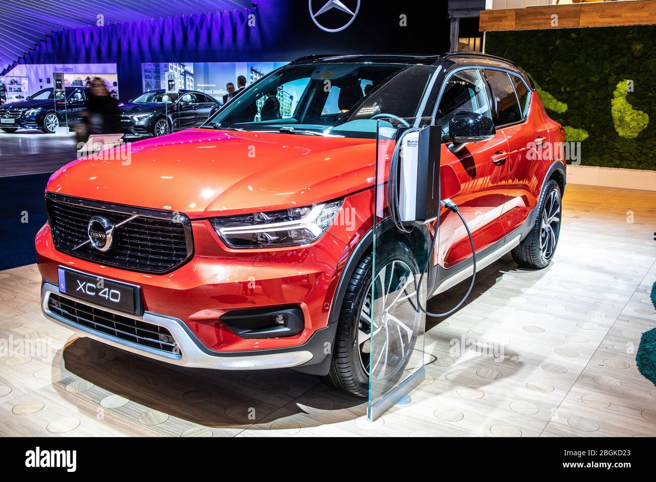 Brussels, Belgium, Jan 09, 2020: metallic red Volvo XC40 at Brussels ...