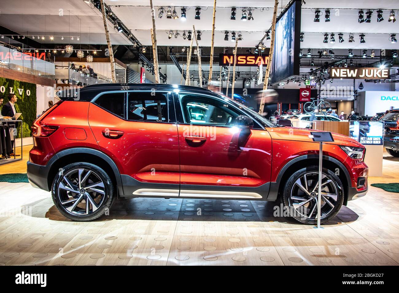 Brussels, Belgium, Jan 09, 2020: metallic red Volvo XC40 at Brussels ...
