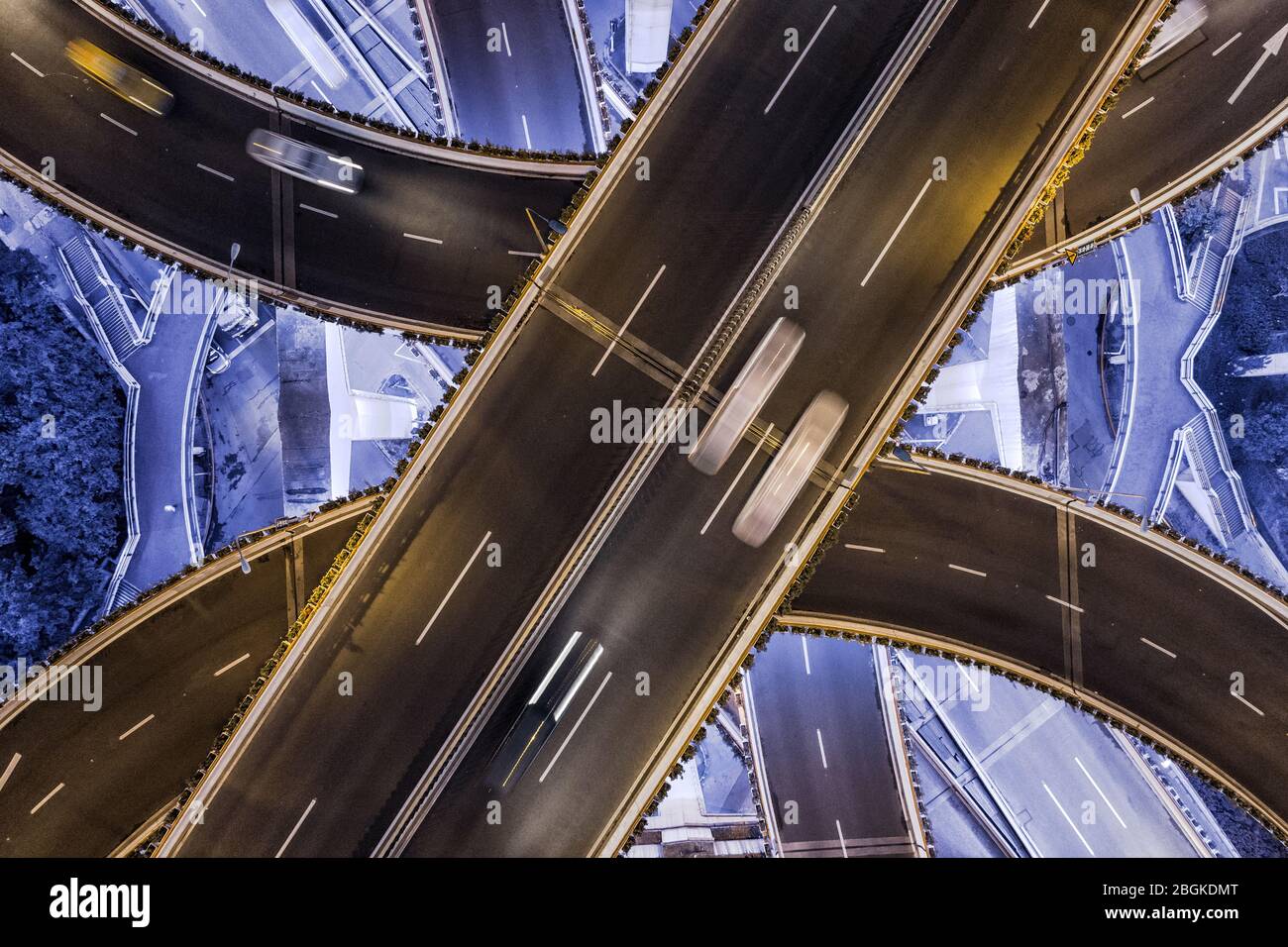 aerial view of highway interchange at night Stock Photo - Alamy