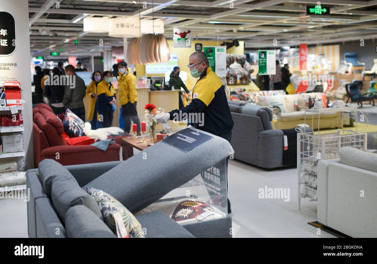 The inside view of an IKEA store, which resume opening after a 38-day vacation and where staff ...