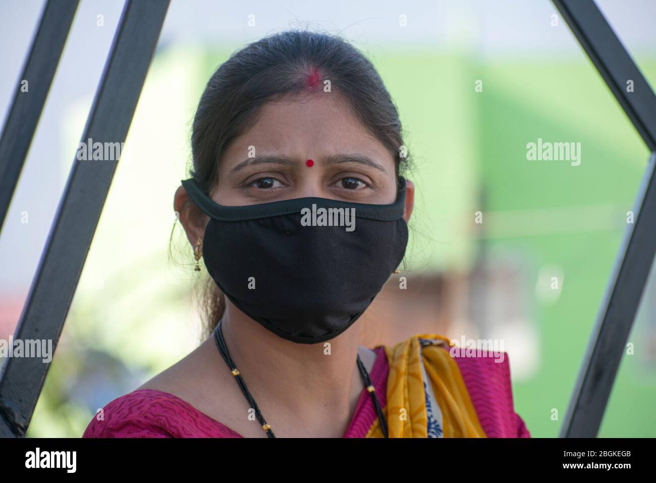 COVID-19 Pandemic Coronavirus indian woman wearing face mask protective ...