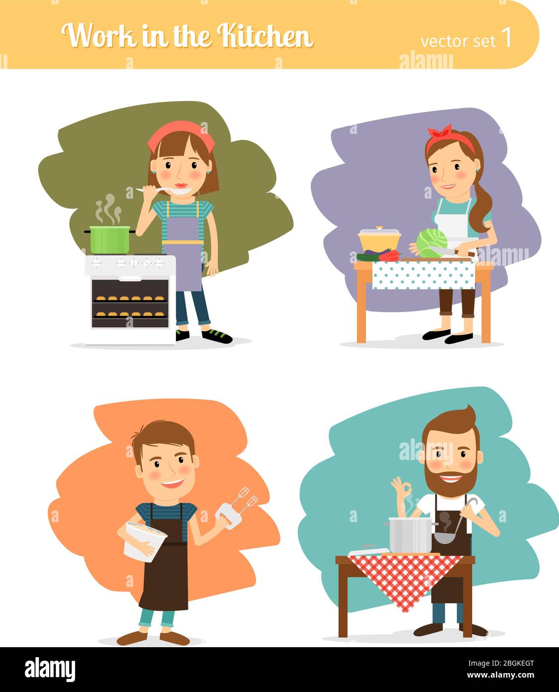 People in the kitchen. Cooking food. Vector illustration Stock Vector ...