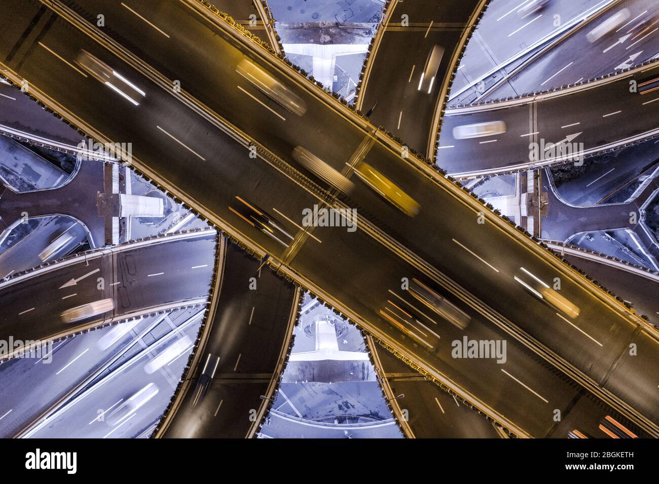 aerial view of highway interchange at night Stock Photo - Alamy