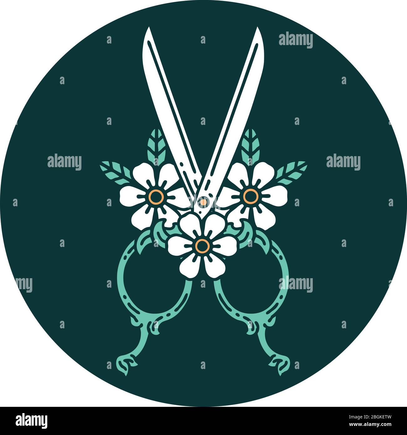 iconic tattoo style image of barber scissors and flowers Stock Vector ...