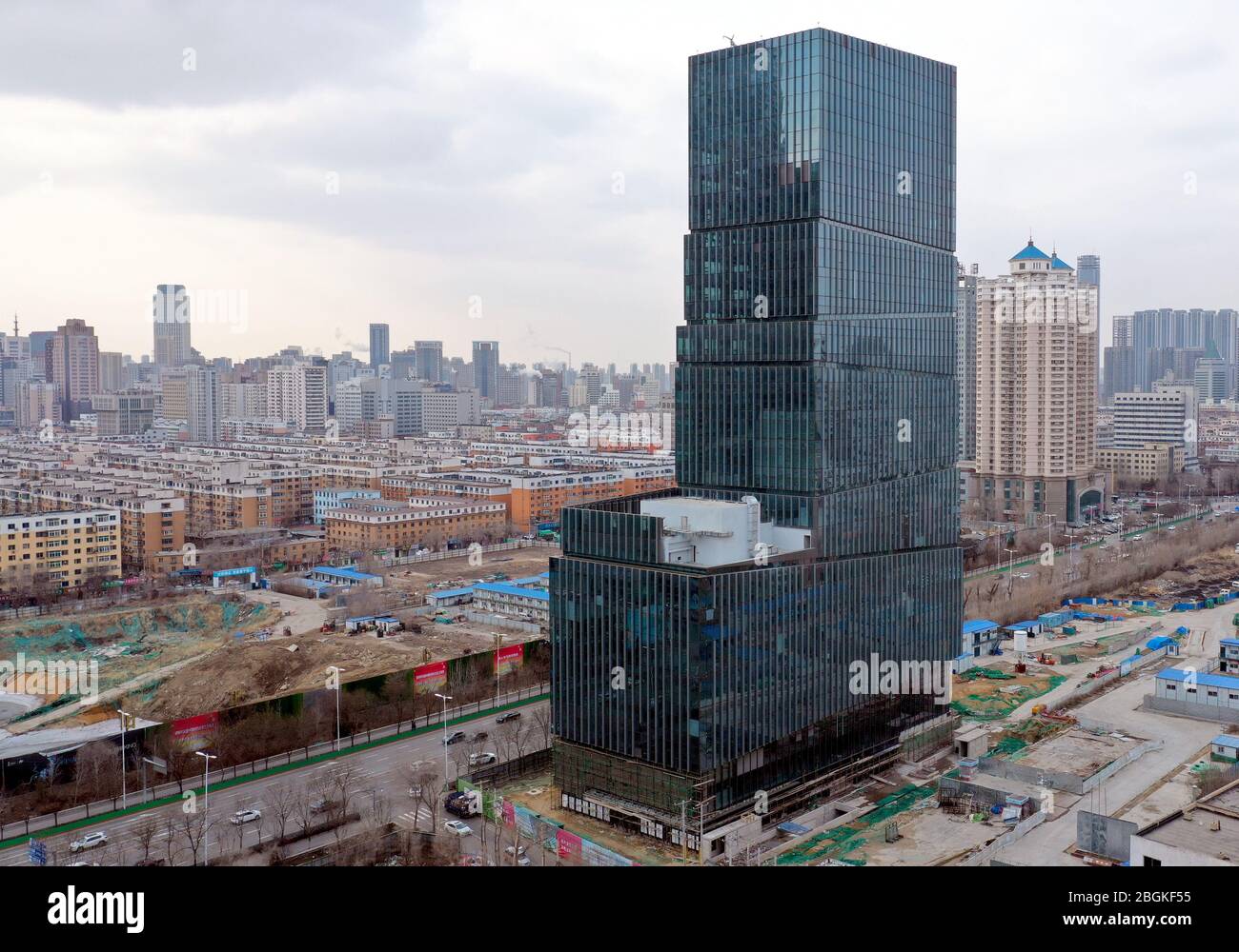 An aerial view of a 50-storey building that looks like a huge boot ...