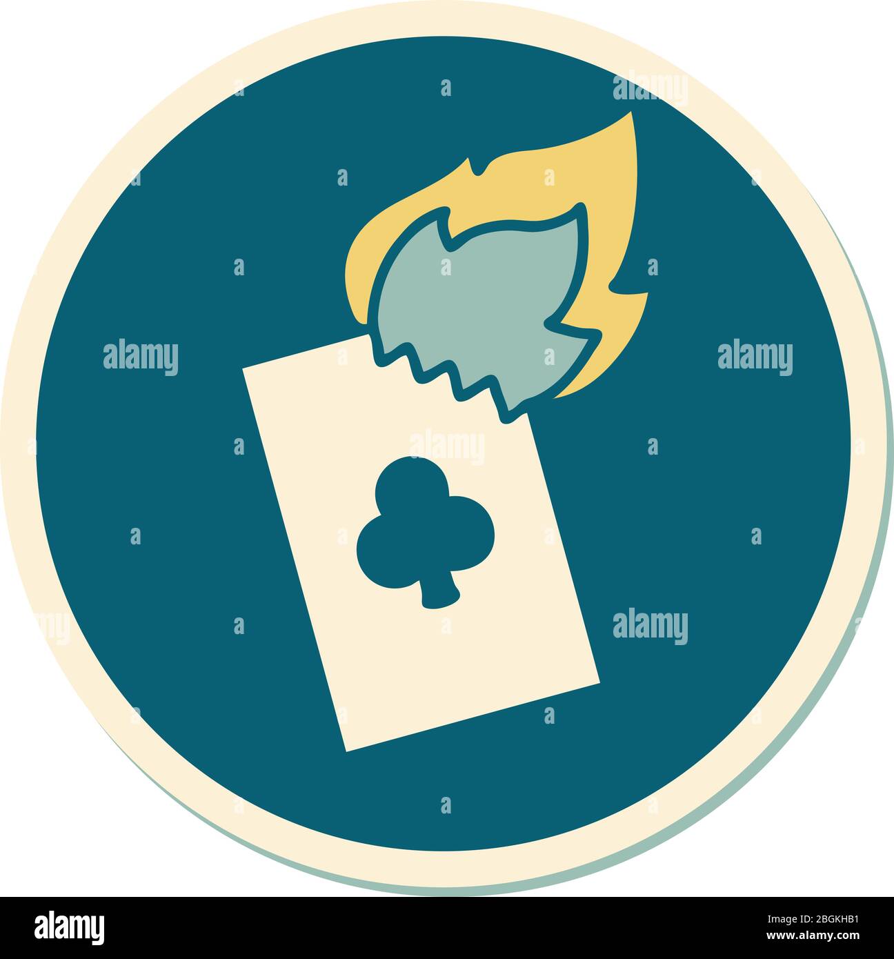 sticker of tattoo in traditional style of a flaming card Stock Vector ...