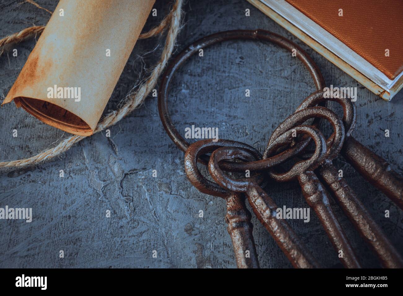 old keys and symbols in wood and with little natural light Stock Photo ...