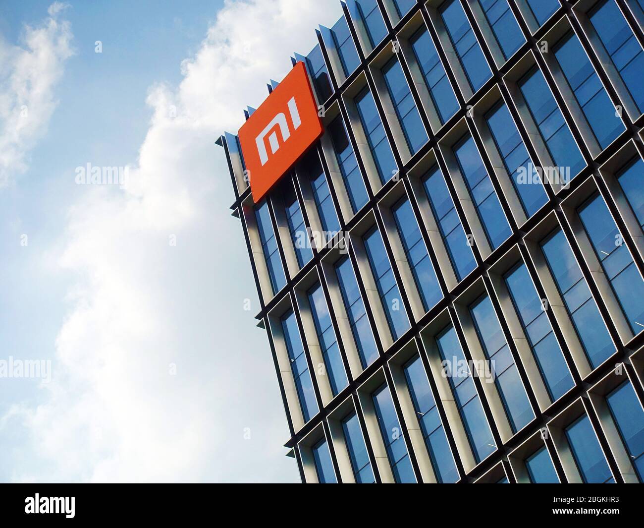 The logo of Chinese electronics company, Xiaomi, is shown at its ...