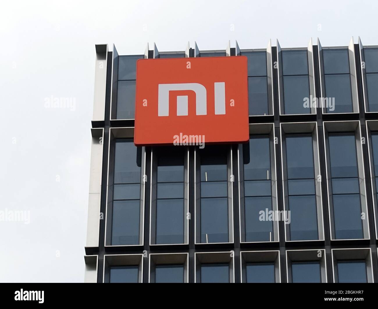 The logo of Chinese electronics company, Xiaomi, is shown at its ...