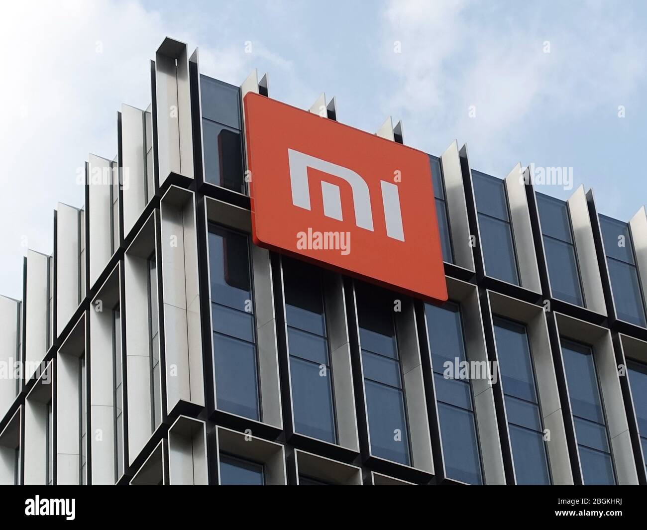 The logo of Chinese electronics company, Xiaomi, is shown at its ...