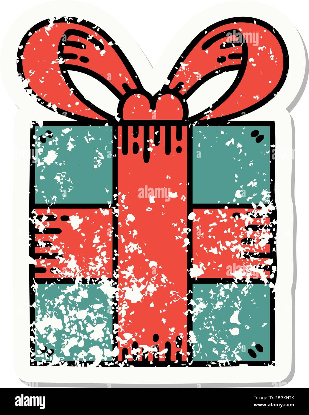 distressed sticker tattoo in traditional style of a present Stock ...