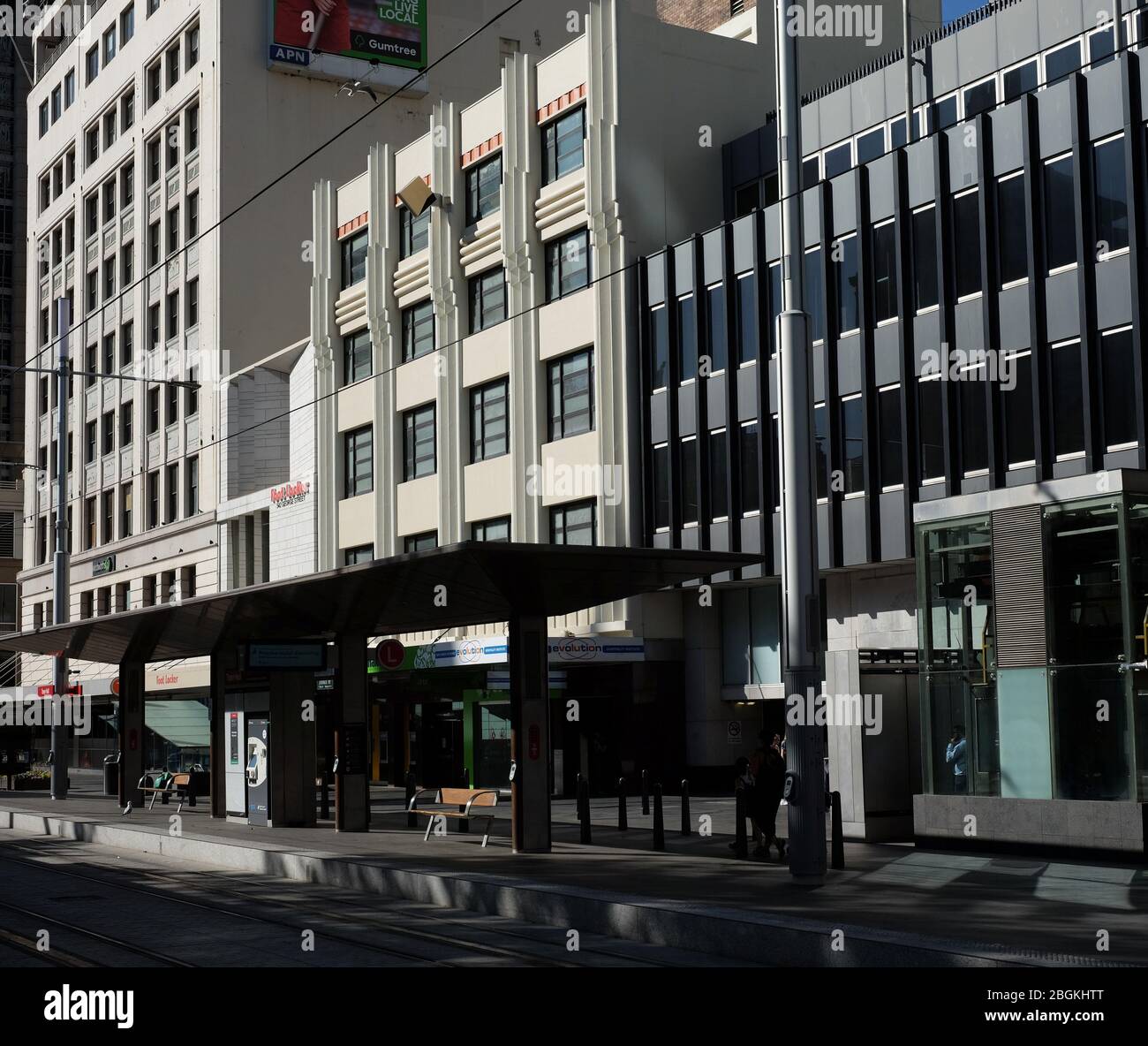 Art Deco building on George Street Sydney, New Light Rail platform in ...