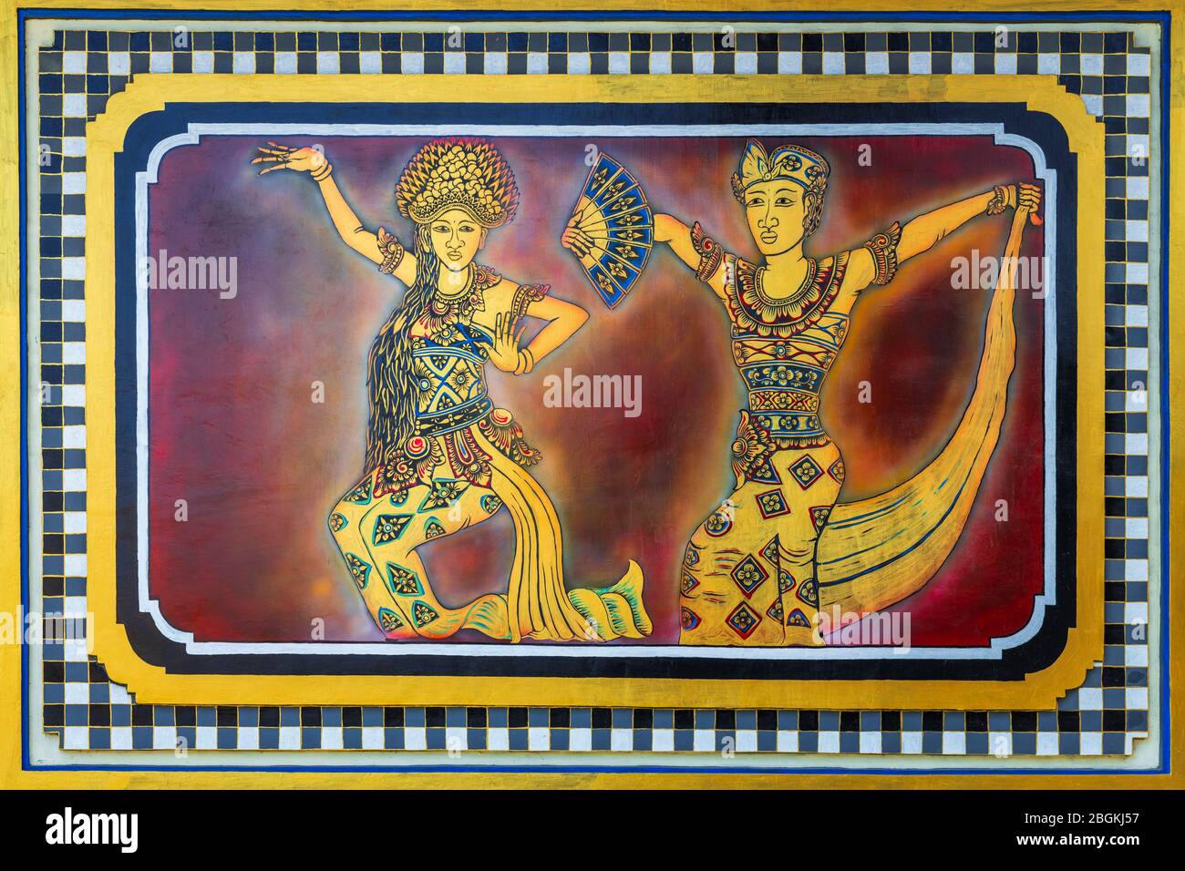 Painting of Balinese dancers at Tanah Lot Temple, Bali, Indonesia Stock ...