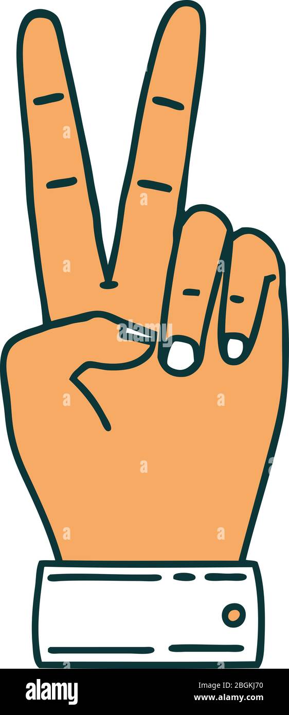 Retro Tattoo Style peace symbol two finger hand gesture Stock Vector ...