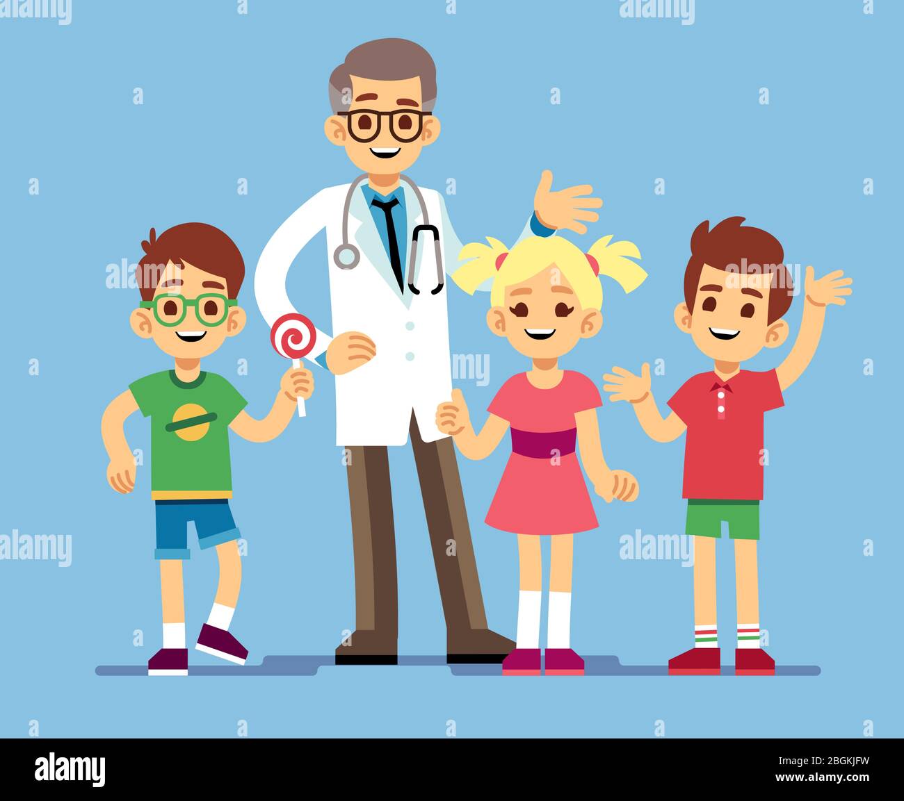 Cute male pediatrician doctor and happy healthy kids. Childrens ...