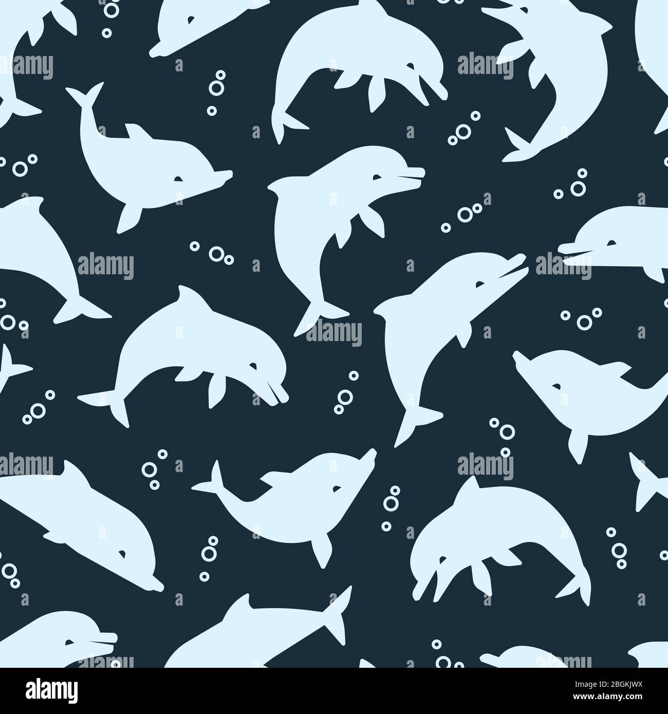 Happy group dolphins silhouettes seamless pattern. Sealife vector ...
