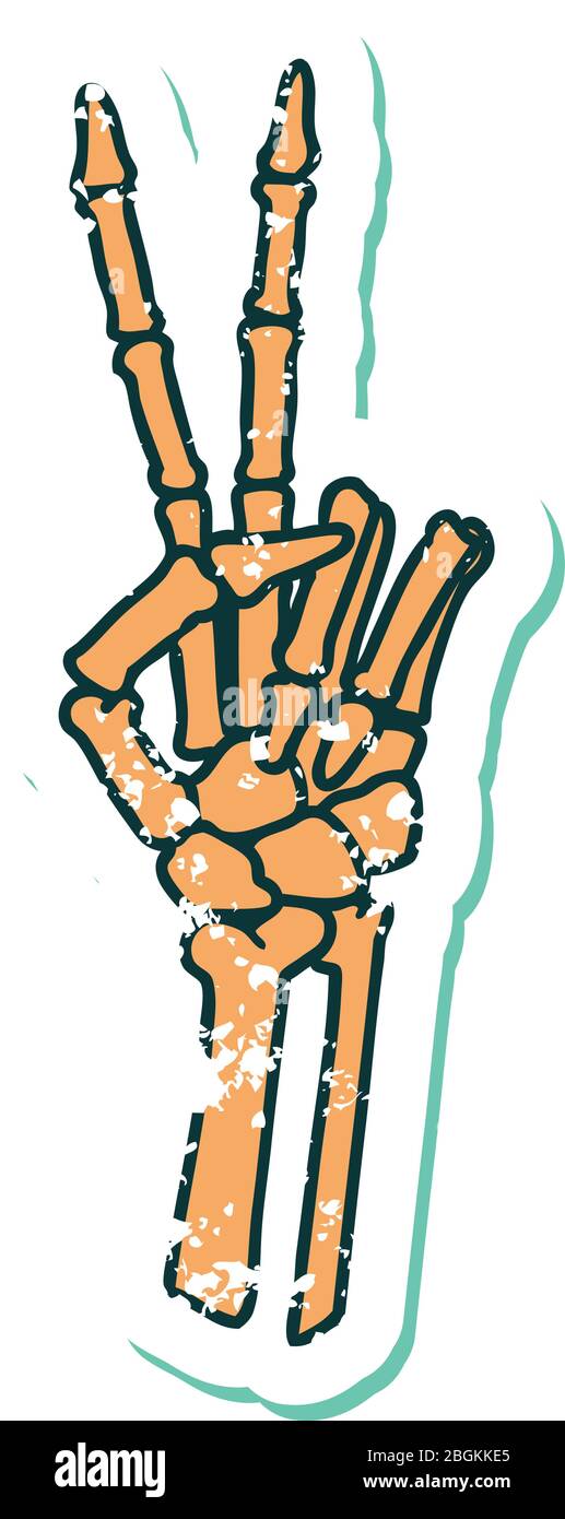 iconic distressed sticker tattoo style image of a skeleton giving a ...