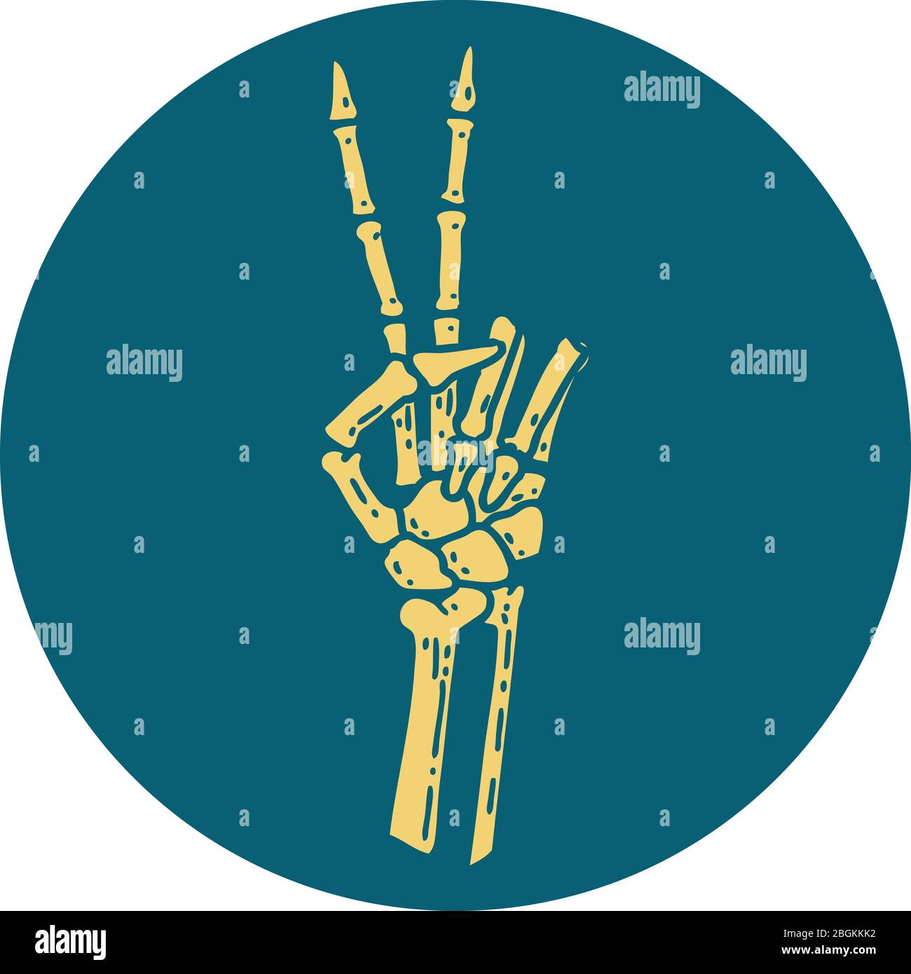 iconic tattoo style image of a skeleton giving a peace sign Stock ...