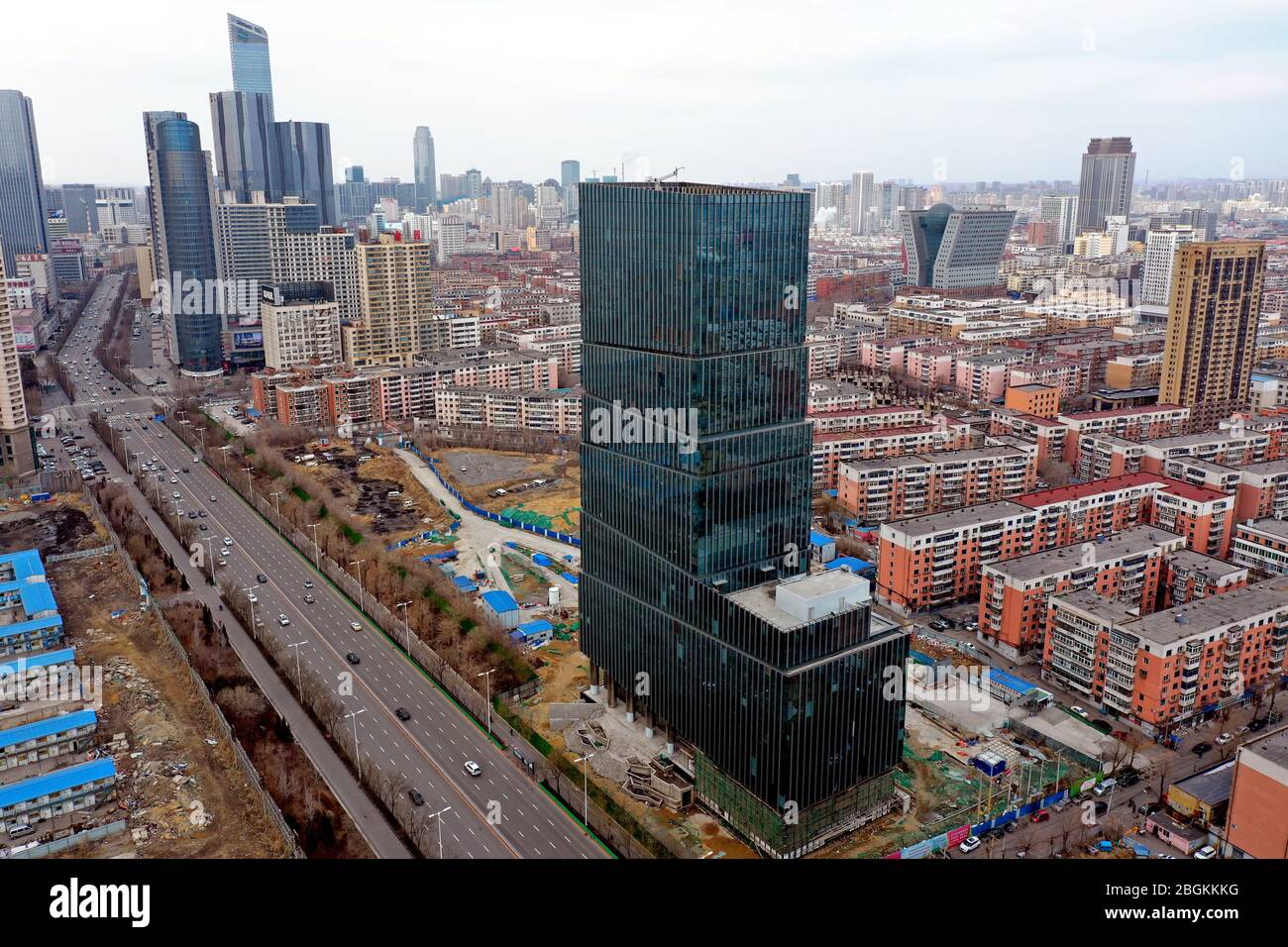 An aerial view of a 50-storey building that looks like a huge boot ...